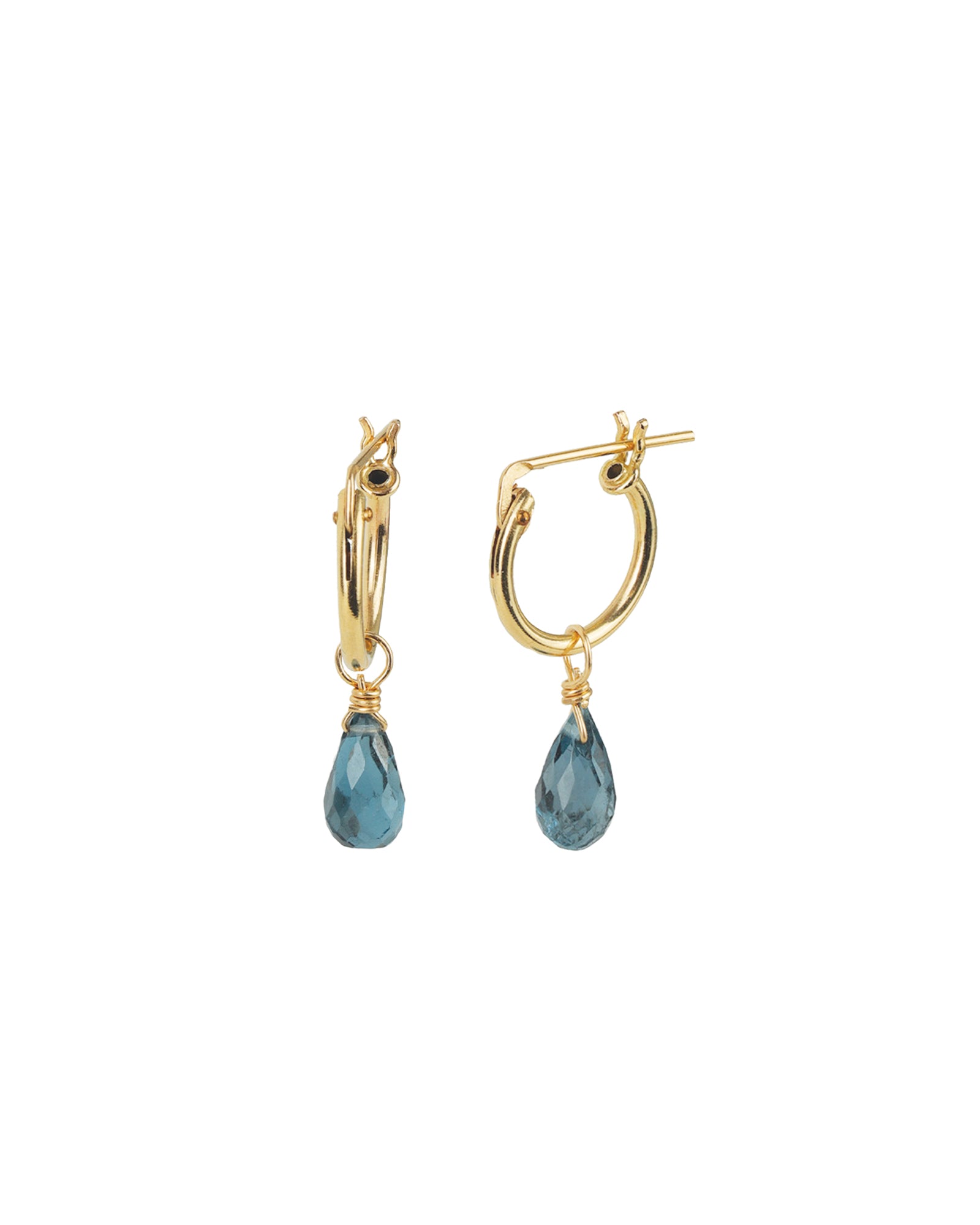 Floating Teardrop London Blue Topaz Drop Huggies – Blue Ruby Jewellery